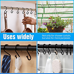 BellRhein Shower Curtain Hooks, Metal Shower Hooks for Shower Curtain Rod, Rust Proof Metal Shower Curtain Rings, S Hook Set of 12, Black.
