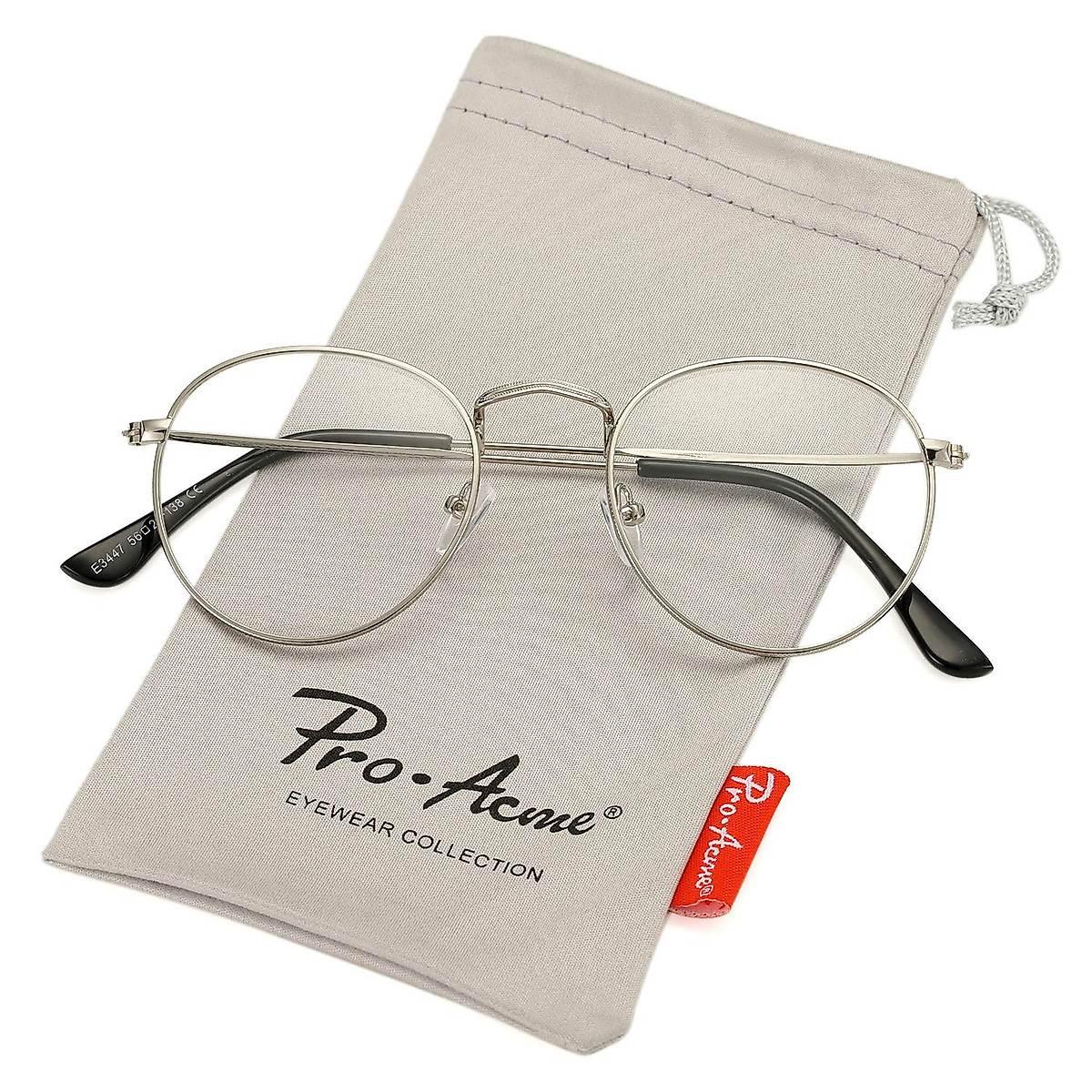 Pro Acme Classic Round Metal Clear Lens Glasses Frame Unisex Circle Eyeglasses (Silver)