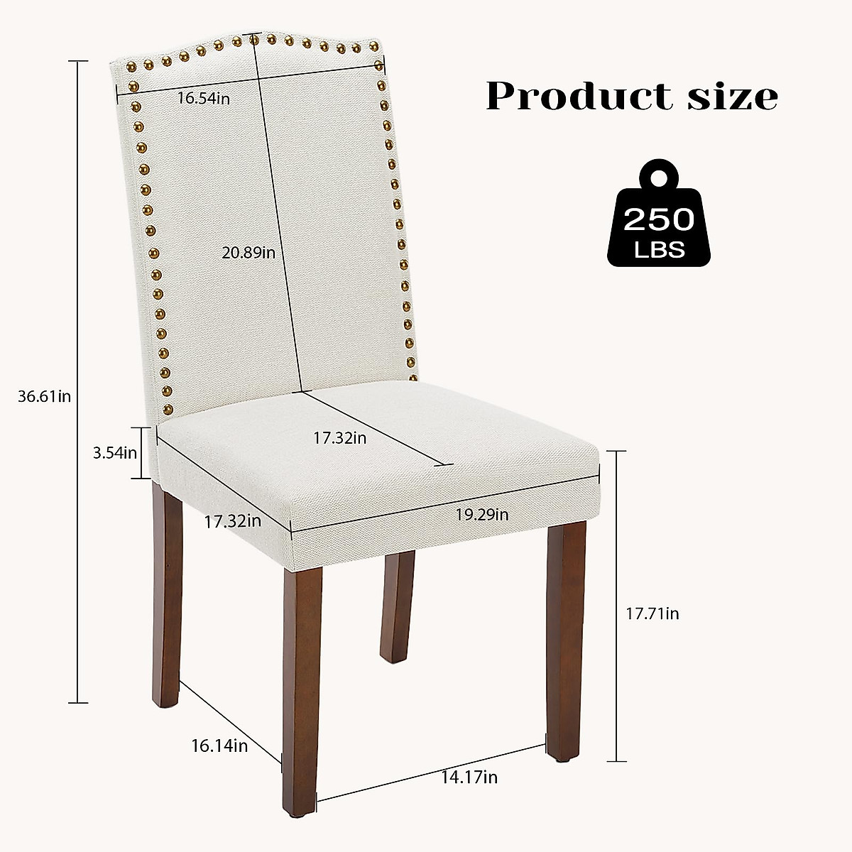 DUMOS Dining Chairs Set of 4, Fabric Dining Room Chairs, Upholstered Parsons Chairs with Nailhead Trim and Wood Legs, Kitchen Side Chair for Dining Living Room,Bedroom - Beige