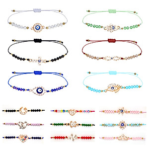 15 pcs Evil Eye Bracelets Mexican String Knot Bracelets Beaded Adjustable Handmade Braided Bracelet Set Evil Eye Anklets Jewelry for Women