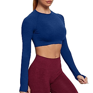 Aoxjox Long Sleeve Crop Tops for Women Vital New Workout Seamless Crop T Shirt Top (Vital New Navy, Medium)