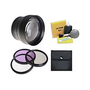 58mm 2.2x Super Telephoto Lens (Stronger Alternative To Olympus TCON-17) + Stepping Ring 55mm-58mm + 55mm 3 Piece Filter Kit, Includes Ultraviolet, Polarizer & Fluorescent + Nwv Direct 5 Piece Cleaning Kit