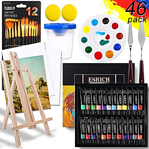 Acrylic Paint Set,46 Piece Professional Painting Supplies with Paint Brushes, Acrylic Paint, Easel, Canvases, Palette, Paint Knives, Brush Cup and Art Sponges for Hobbyists and Beginners