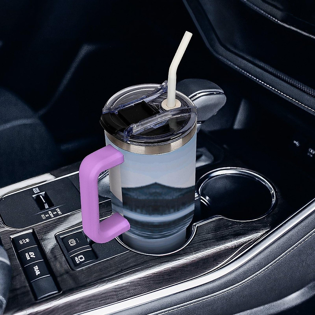 LLUTSNTH 40 Oz Vacuum Tumbler with Violet Handle Leakproof Insulated Tumbler Husky Dog on A Frozen Lake Stainless Steel Travel Mug with Lid And Straw Coffee Cup Cute Water Bottles Cup Holder Friendly