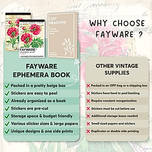FAYWARE Vintage Washi Stickers for Journaling - Ephemera Sticker Book for Journaling with 414 Vintage Stickers & 20 Scrapbook Papers. Junk Journal Supplies, Scrapbooking Supplies for DIY Paper Crafts