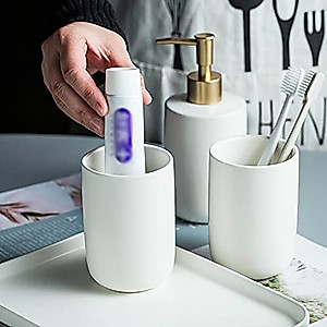 LJXX Bathroom Accessory Set, 4 Pieces Ceramic White Bathroom Accessories for Home and Hotel,Includes Soap Dish, Soap Dispenser Pump, Tumbler, Toothbrush Holder (White)