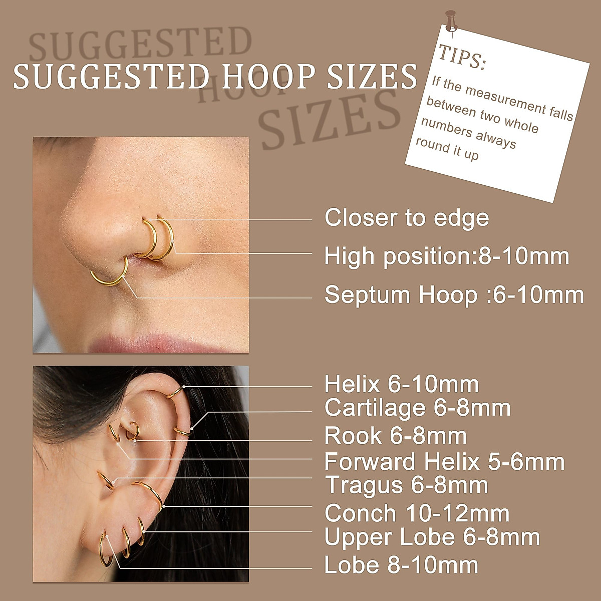 MILACOLATO 5Pcs G23 Titanium Nose Rings Hoops 16G/18G/20G Septum Hinged Nose Rings Clicker Rings for Lip Cartilage Daith Helix Rook Tragus Ear Lobe Earrings for Women Men Conch Piercing Jewelry 10MM