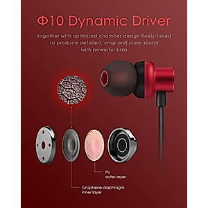 PALOVUE Lightning Headphones Magnetic in-Ear Earphones MFi Certified Earbuds with Mic Controller Compatible iPhone 14 13 12 11 Pro Max iPhone X XS Max XR iPhone 8 P iPhone 7 P EarflowPlus Metallic Red