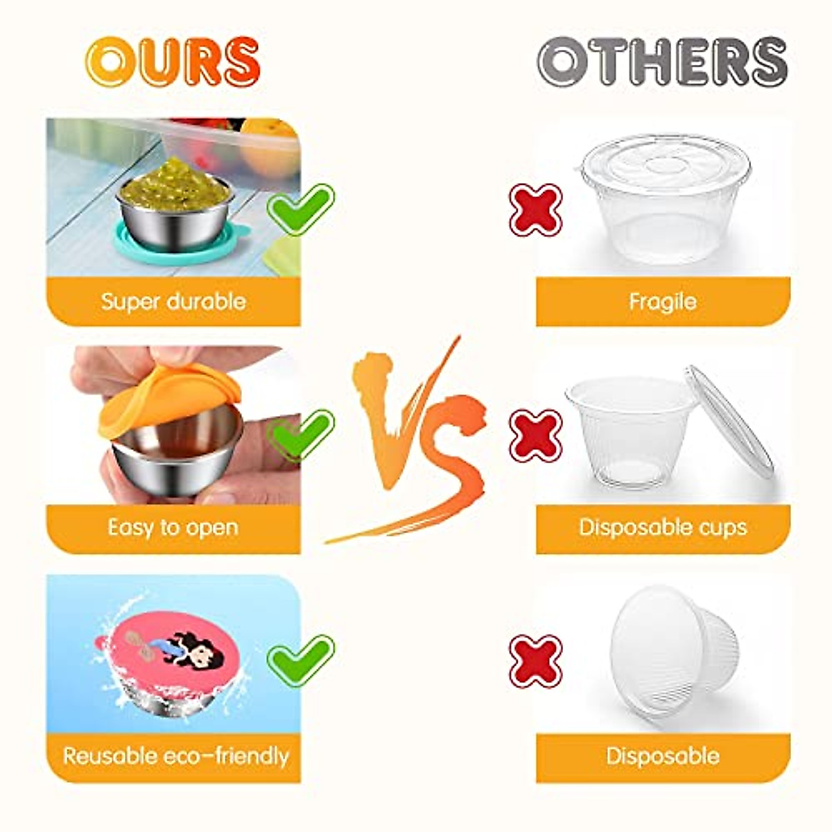 Kids Salad Dressing Container to Go 6 Pack 1.8oz Small Stainless Steel Sauce Cups Condiment Container with Lids Dinosaur Leakproof for Girls Kids Lunch Bento Box