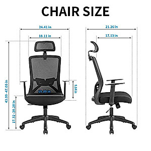 UNICOO - Office Chair Ergonomic High Back Swivel Chair, Mesh Computer Chair, Office Task Desk Chair with Lumbar Support, Backrest and Headrest (W-215C Black)