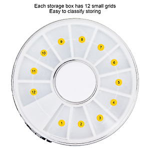 Dioche 10pcs Nail Art Storage Box, 12 Grids Round Dustproof Clear Jewelry Organize Container for Beads Earrings Pills