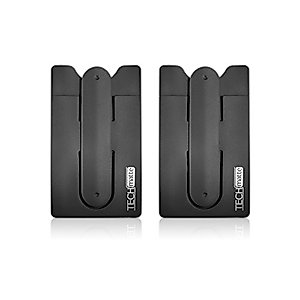 TechMatte Phone Wallet-Stick On Card Holder and Money Clip with Built-in Phone Stand (2-Pack, Black)