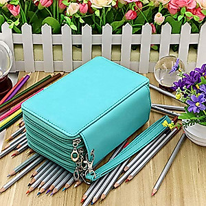 BTSKY PU Leather Colored Pencil Case with Compartments-72 Slots Handy Pencil Bags Large for Watercolor Pencils, Ordinary Pencils (Green)
