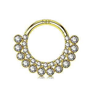 OUFER 16G Septum Rings Hoops, 14K Solid Gold Septum Piercing Jewelry, Paved Shiny Clear CZ Cartilage Hoop Earrings, Daith Helix piercing Jewelry For Women And Men