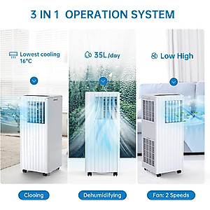 Acekool 8000BTU Portable Air Conditioner, Portable AC Unit with Remote Control, Energy-Efficient Cooling for 350 Sq.ft Spaces, 3-In-1 Cool, Fan, Dehumidify Modes, Portable AC for bedroom room indoor