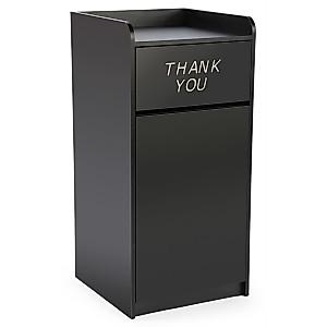36 Gallon Restaurant Fast Food Trash Bin, Receptacle with Door, Tray Holder (Black Melamine)