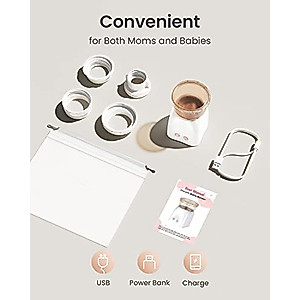 Bottle Warmer, Hopebig Baby Bottle Warmer with 4 Adapters, Rechargeable Portable Bottle Warmer with Smart Temperature Control, Digital Display Travel Bottle Warmer for Breastmilk or Formula