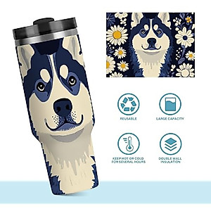 Selerdon 40 oz Tumbler Akita Bauhaus Design with Handle and Straw Lid Vacuum Stainless Steel Insulated Water Bottle Travel Mug Car Cup Holder Friendly BPA Free for Gym Travel Office