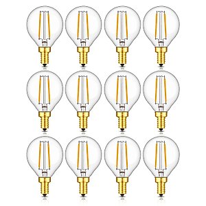 CRLight 2W LED Candelabra Bulb 25W Equivalent Warm White 2700K 250LM, E12 Vintage Edison G16(G50) LED Globe Bulb, Chandelier Bathroom Vanity Mirror Light Bulbs, Non-dimmable, 12 Pack