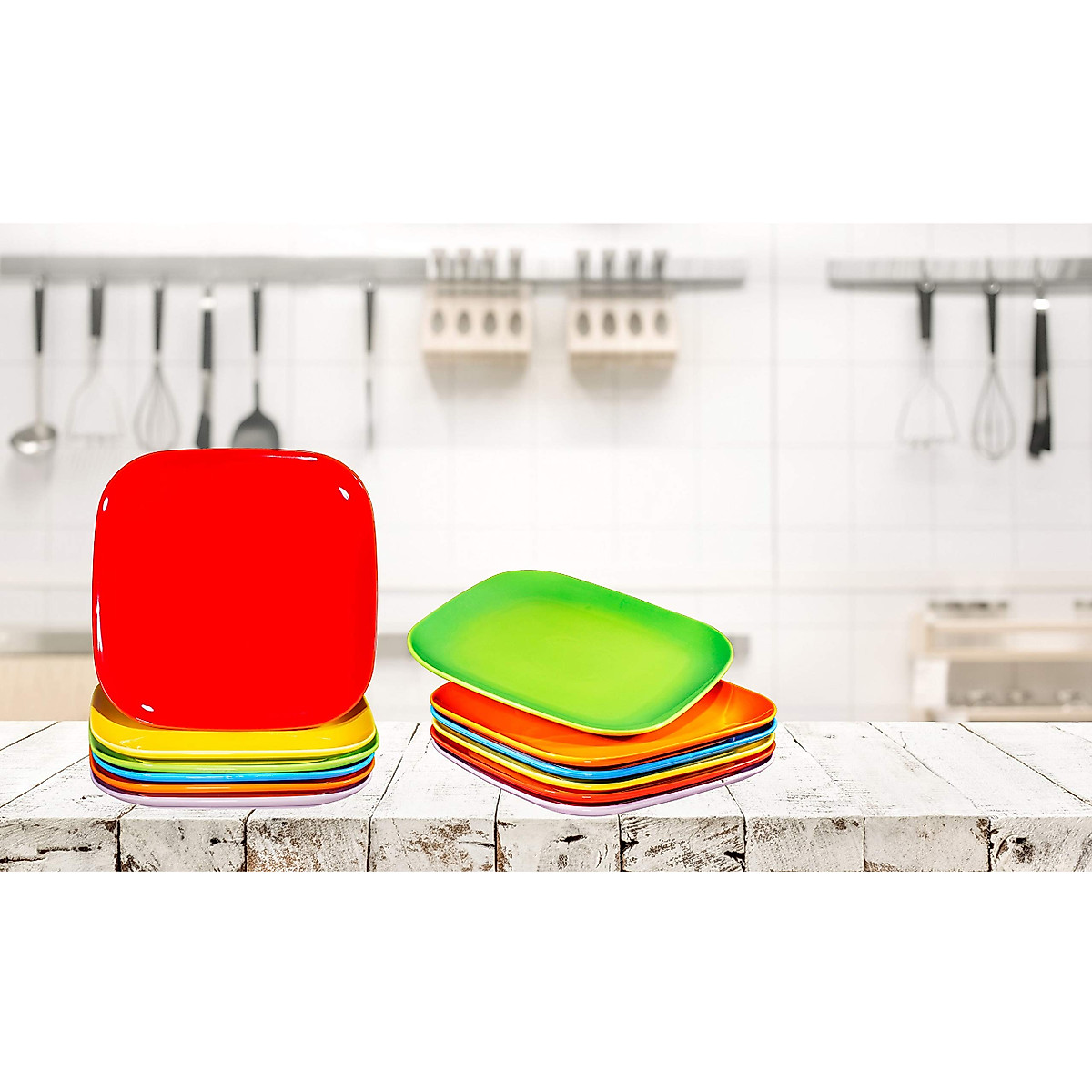 Bruntmor 10" Ceramic Appetizer Plates, Serving Platter, Set of 6, Square Multi-Color Simple Modern Ceramic Salad, Dessert Plates, Christmas Dinner Plates Set, Christmas Dinnerware