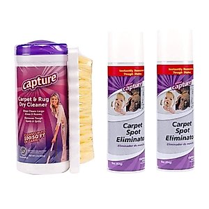Capture Carpet & Rug Dry Cleaner w/Brush (1 lb) Carpet Spot Eliminator Stain Remover, Spray Cleaner 16oz (2 Pack) Bundle