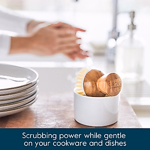 Grove Co. Bubble-Up Dish Soap Dispenser & 2 Pack Brush Set, Ergonomically Designed Dish Scrubber, Removes Tough Messes, Gentle on Dishes, Sustainable Solution to The World's Waste