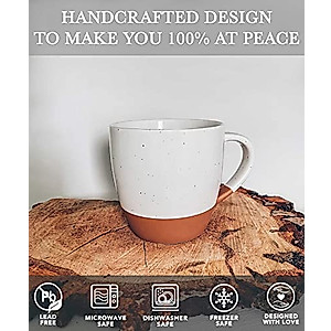 Mora Ceramic Large Latte Mug Set of 4, 16oz - Microwavable, Porcelain Coffee Cups With Big Handle - Modern, Boho, Unique Style For Any Kitchen. Microwave Safe Stoneware - Vanilla White