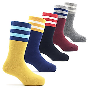 HowJoJo Boys Thick Fleece Socks Kids Winter Warm Thermal Crew Seamless Socks 5 Pack 5T/6T/7T/8T