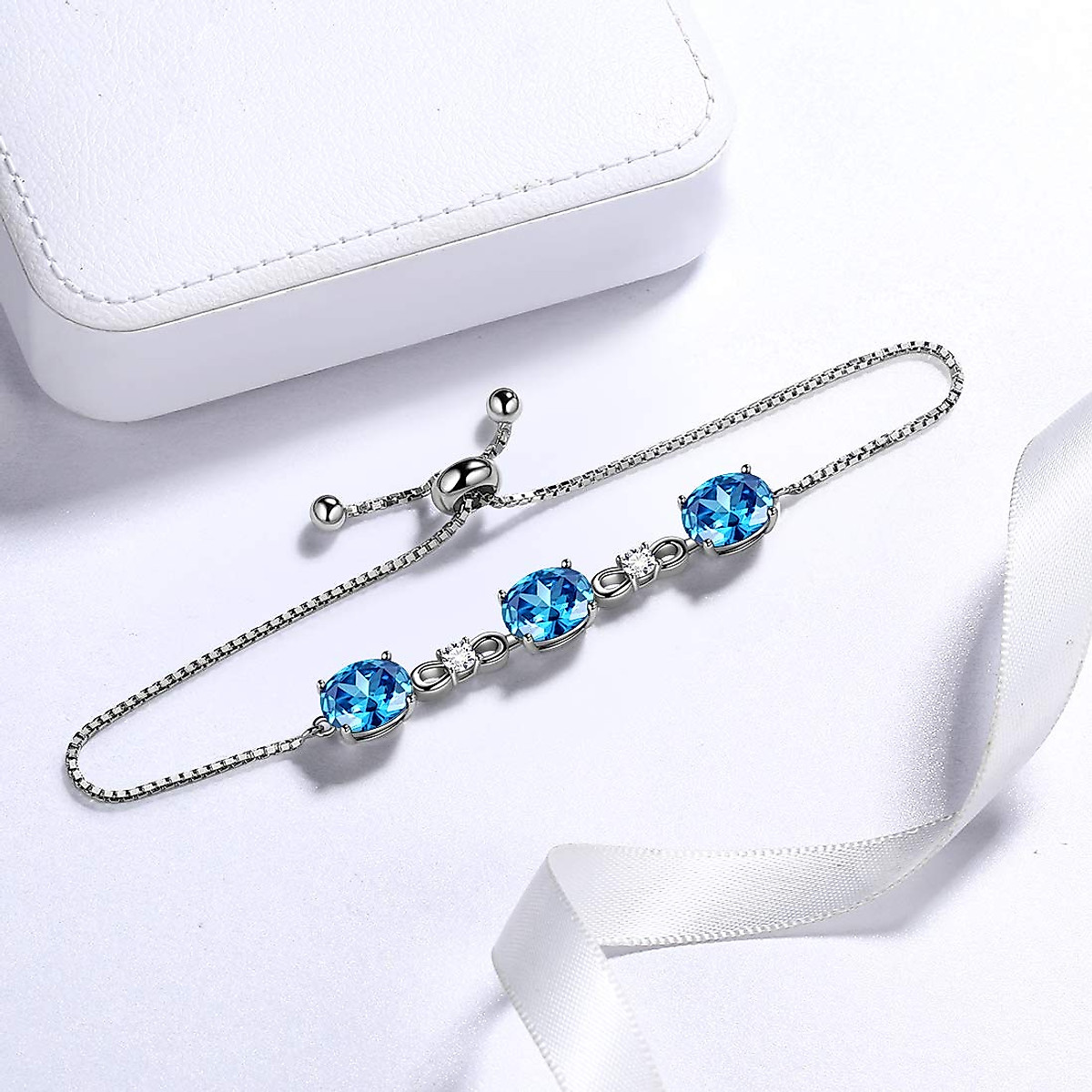 Aurora Tears March Birthstone Bracelet Women 925 Sterling Silver Link Bracelets Jewelry DB0112M