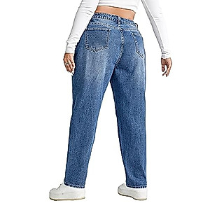 KISSPLUS Plus Size Tapered Jeans for Women High Waist Loose Women Jeans Curvy Stretchy Denim Pants for Women Inseam 30 Light Blue in White 4XL