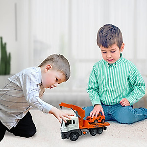 ArtCreativity Light Up Tow Truck Toy, Scale Model Tow Truck with Movable Flat Bed, Lights, Sound, and Small Car Toy for Kids, Interactive Tow Truck Toys for Boys and Girls, for Ages 3 and Up