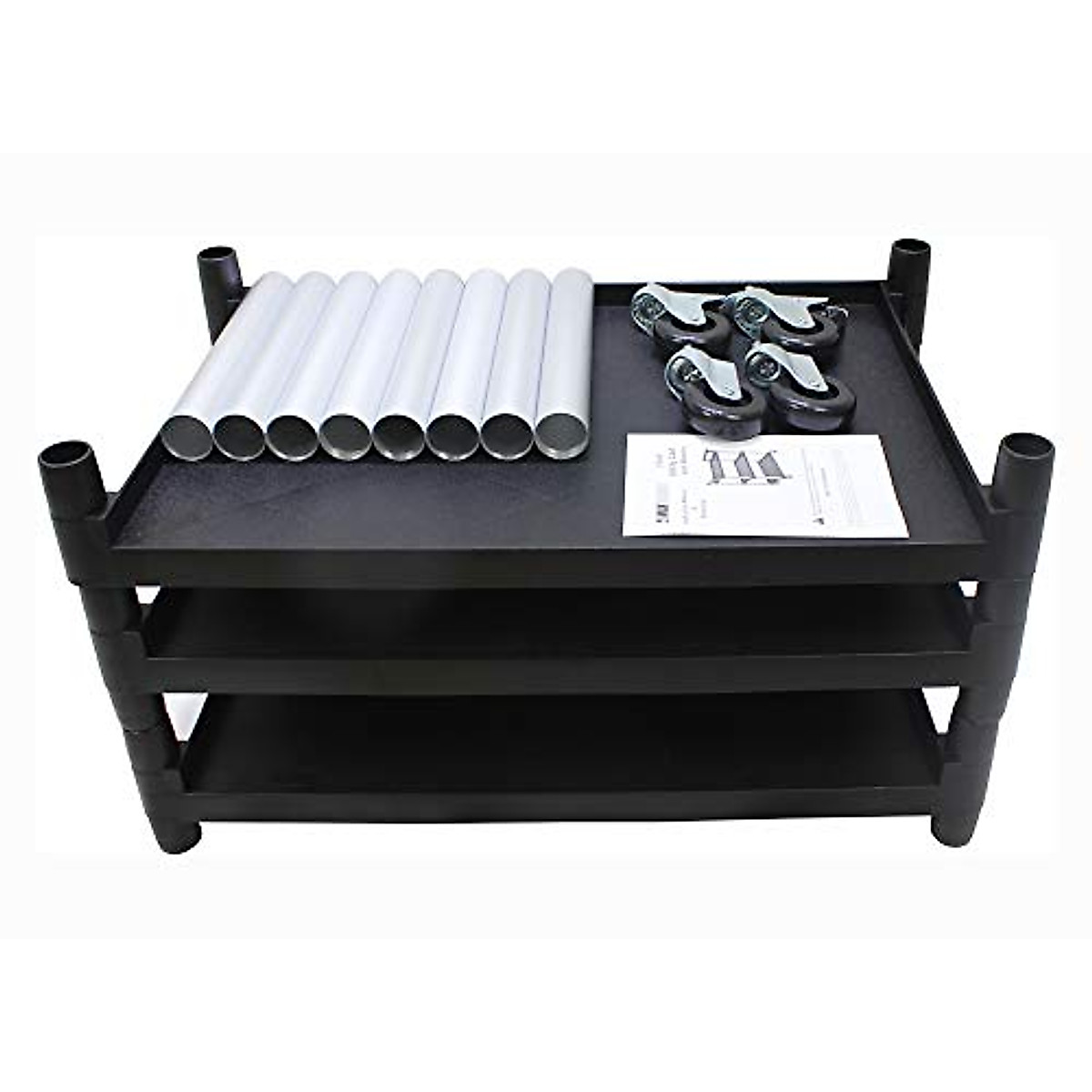 MaxWorks 80774 3-Shelf Utility Plastic Cart with Wheels-225 Lbs Maximum Capacity , Black