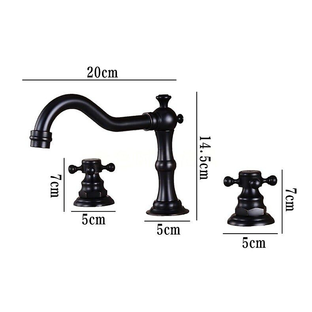 DUSJYOHRD Basin Faucet 3 Pcs Set Black Brass Dual Handle Bathroom Sink Faucet Hot and Cold Water Tap 3 Hole Bath Mixer Tap