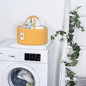 Baby Diaper Caddy Organizer Yellow 15"X7.4" Large Round Hanging Nursery Storage Bin Portable Changing Table/Car Travel Tote Bag Removable Inserts Newborn Registry Boy Girl Shower Rope Basket