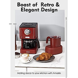 Amaste Coffee Maker, 25 Oz Drip Coffee Machine with Glass Coffee Pot, Retro Style Coffee Maker with Reusable Coffee Filter & Three Brewing Modes, 30minute-Warm-Keeping