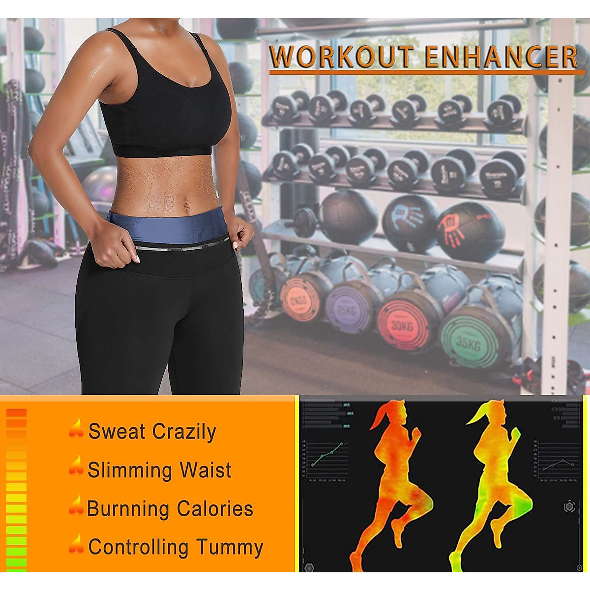 BODYSUNER Compression Sauna Sweat Leggings Pants for Women Thermo Compression Workout Gym Slimming Thigh Trimmer Blue,S/M