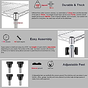 Devo 6-Tier Wire Shelving Unit, Adjustable Metal Shelving for Storage, Heavy Duty Wire Storage Racks with Side Hooks, Pantry Shelves for Garage, Kitchen, Living Room, Bathroom (Upgrade Silver)