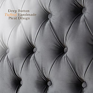 PaPaJet Bed Frame Queen Size with Headboard and Footboard, Velvet Upholstered Sleigh Bed, Deep Button Tufted, No Box Spring Needed, Grey