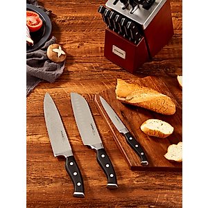 Knife Block Set, FOHERE 14 Pieces Razor-Sharp Self Sharpening Knife Set, High Carbon Stainless Steel Waved Pattern Knife Set with Block, Rust & Stain Resistant Kitchen Knives and Triple Riveted Handle
