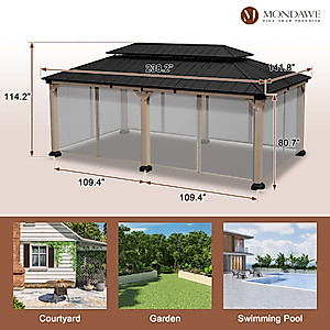 Cedar Wood Gazebo 12x20Ft Hardtop Gazebo Solid Cedar Wood Framed Gazebo Canopy Outdoor Fir Wood Galvanized Steel Double Roof Pavilion Heavy Duty for Patio Lawn Garden with Netting