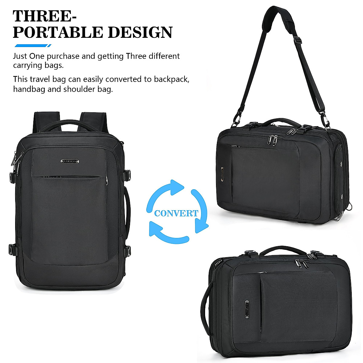 LOKASS 55L Travel Backpack All in One Carry on Backpack/Handbag/Shoulder bag, Flight Approved Travel Essentials Luggage Bag for Business Trip Travel, with Removable Toiletries Display Bag