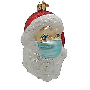 Old World Christmas Santa with Face Mask Blown Glass 2020 Unique Christmas Ornaments for Christmas Tree Decorations