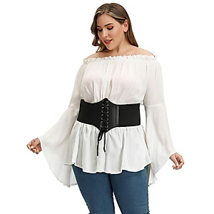 Hanna Nikole Womens Plus Size Off Shoulder Bell Sleeve Ruffle Blouses Tunic Shirts Ivory 22W