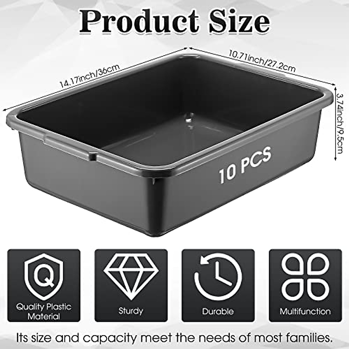 10 Pcs Commercial Bus Tubs 8 Liter Dish Bus Tubs Box Plastic Tub for Storage Wash Container, Gray