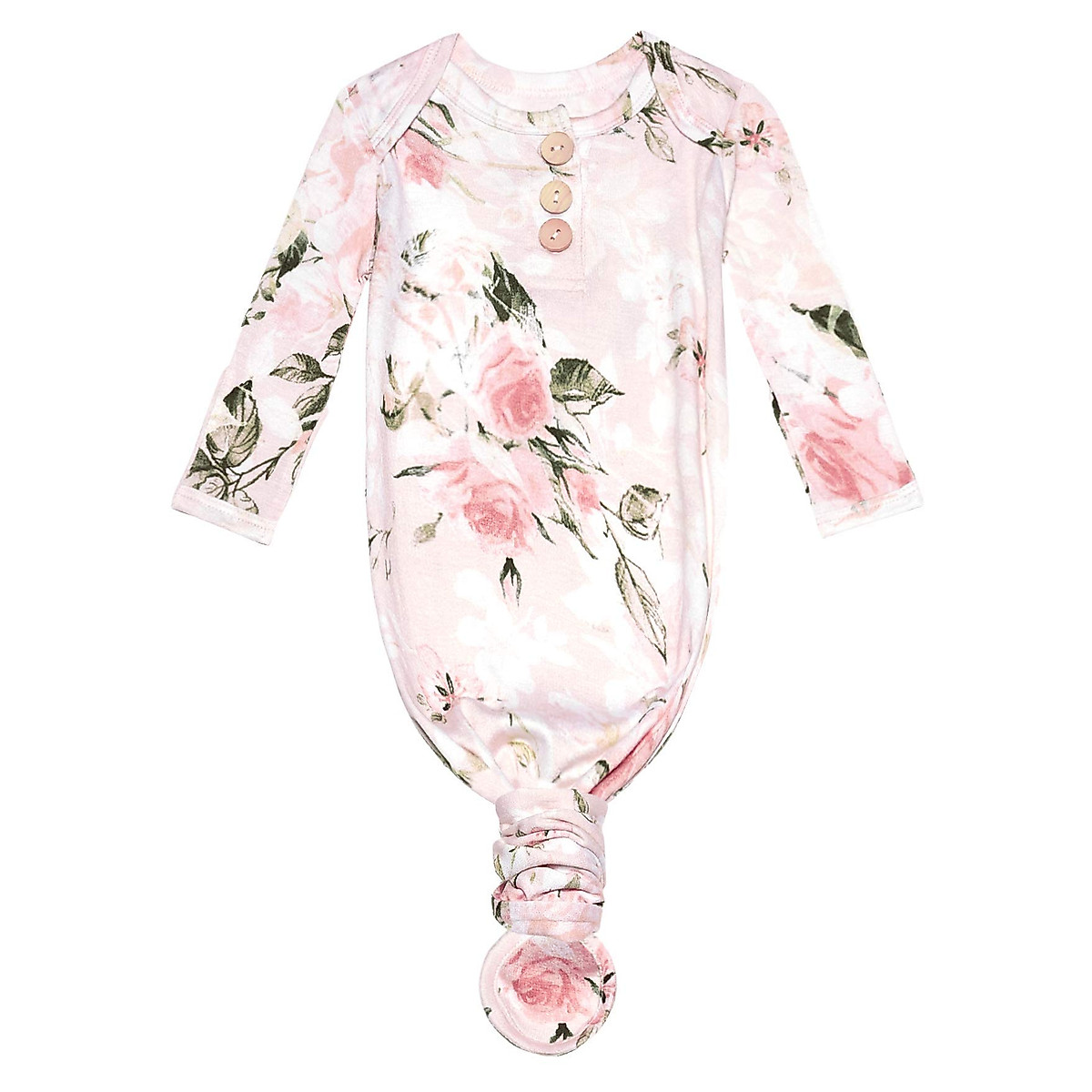 Posh Peanut Newborn Knotted Baby Gowns 0-3 Months - Easy-Tie Hospital Outfit Viscose from Bamboo Sleepers for Baby Boy & Girl, Vintage Pink Rose