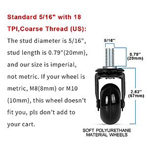 8T8 Replacement Chair Caster Wheels 2 inch, Quiet and Smooth Rolling,Heavy Duty Wheels with Threaded Stem 5/16'', Safe for Wood Hardwood Floors, No Chair Mat Needed,Set of 5 (2 inch Black)