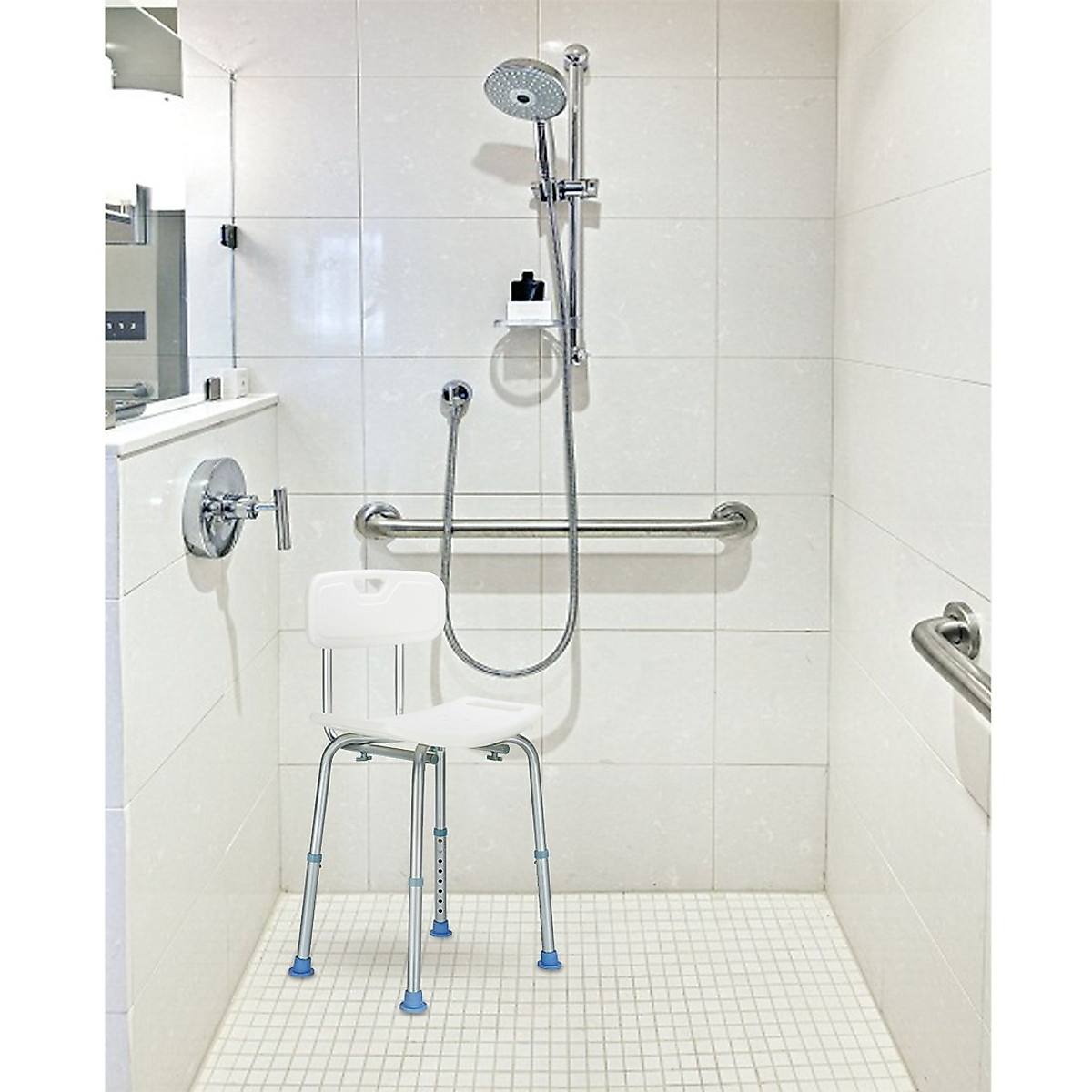 OasisSpace Shower Chair with Back, Heavy Duty Adjustable Shower Seat Stool - Medical Tool Free Anti-Slip Bathtub Seat Bench Lightweight and Durable for Elderly, Senior, Handicap, Disabled