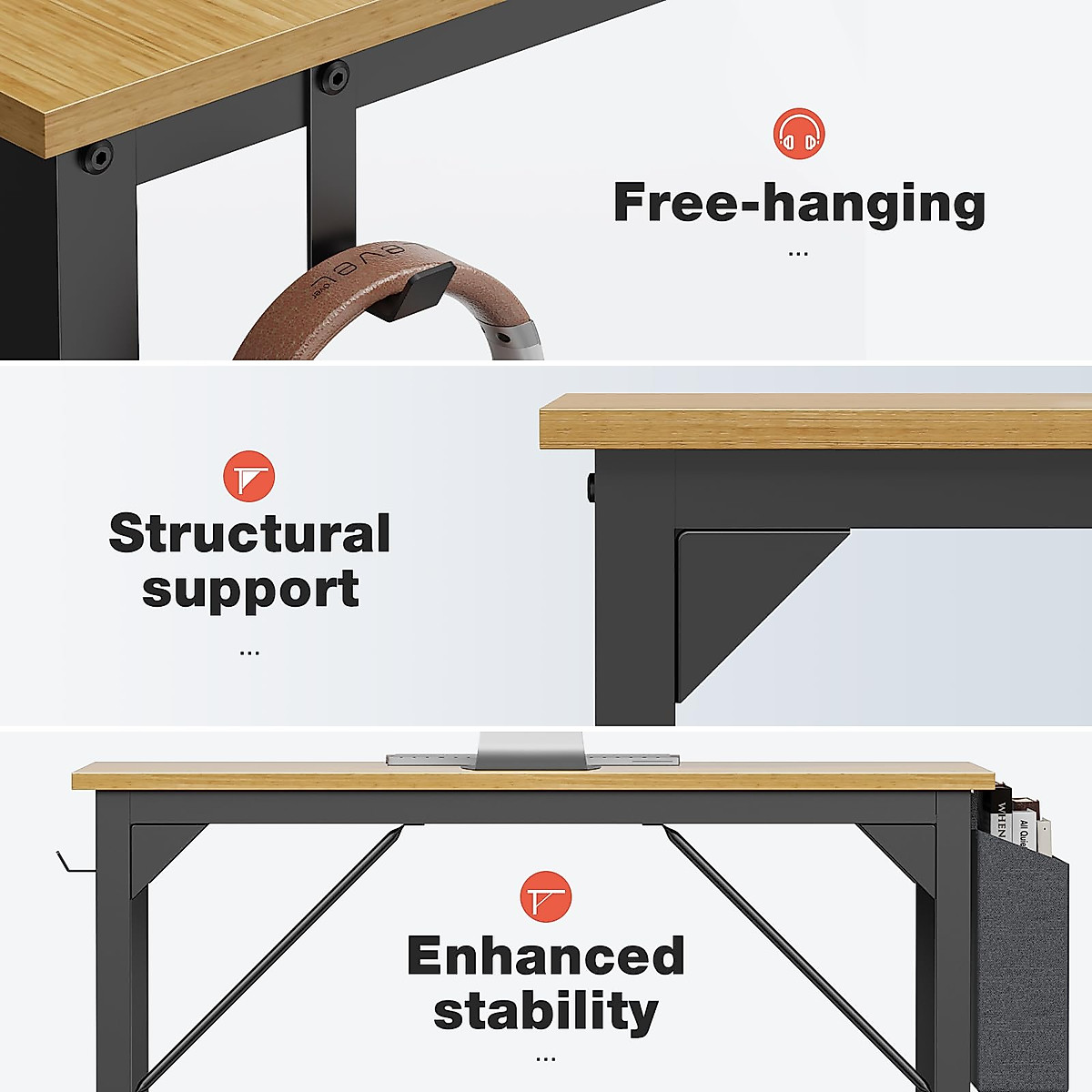 OLIXIS Small Computer Desk 32 Inch Home Office Work Study Writing Student Kids Bedroom Wood Modern Simple Table with Storage Bag & Headphone Hooks