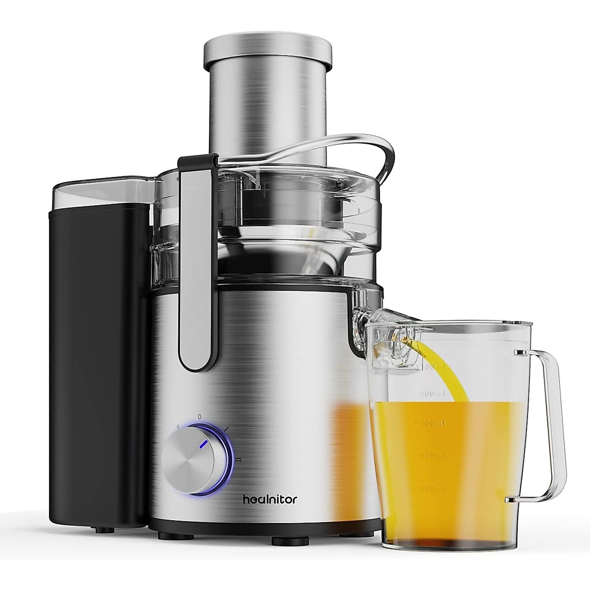 1000W 3-SPEED LED Centrifugal Juicer Machines Vegetable and Fruit, Healnitor Juice Extractor with 3.5" Big Wide Chute, Easy Clean, BPA-Free, High Juice Yield, Silver