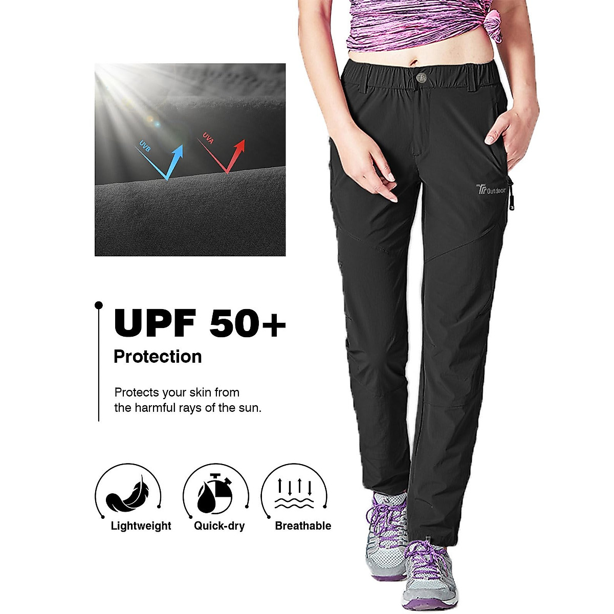 Rdruko Women's Outdoor Hiking Pants Lightweight Quick Dry Water Resistant Travel Fishing Pants with Pockets(Black, US M)